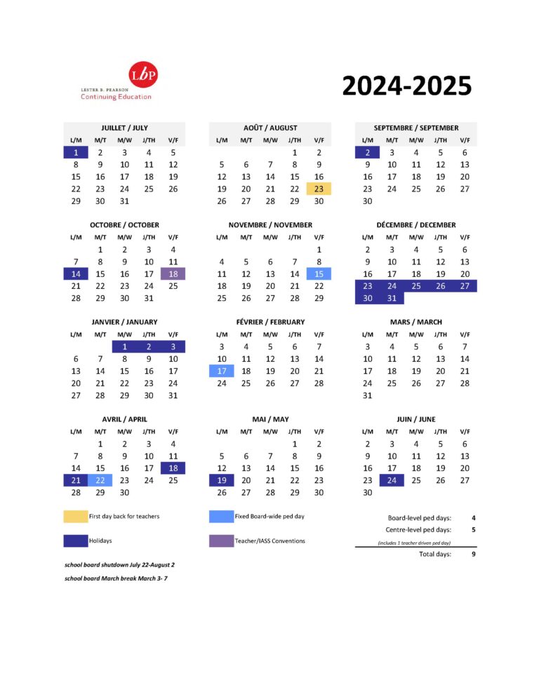 Academic Calendars - Lester B. Pearson School Board