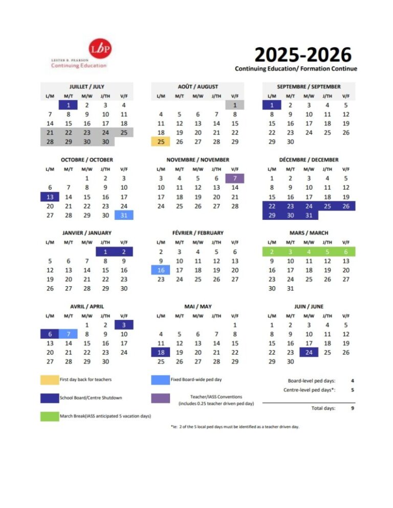 Academic Calendars - Lester B. Pearson School Board