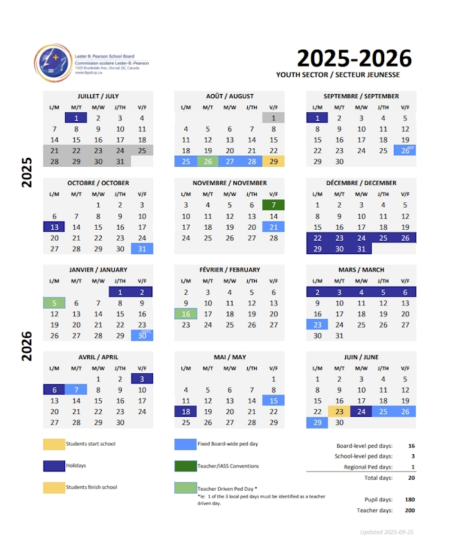Calendriers scolaires - Lester B. Pearson School Board