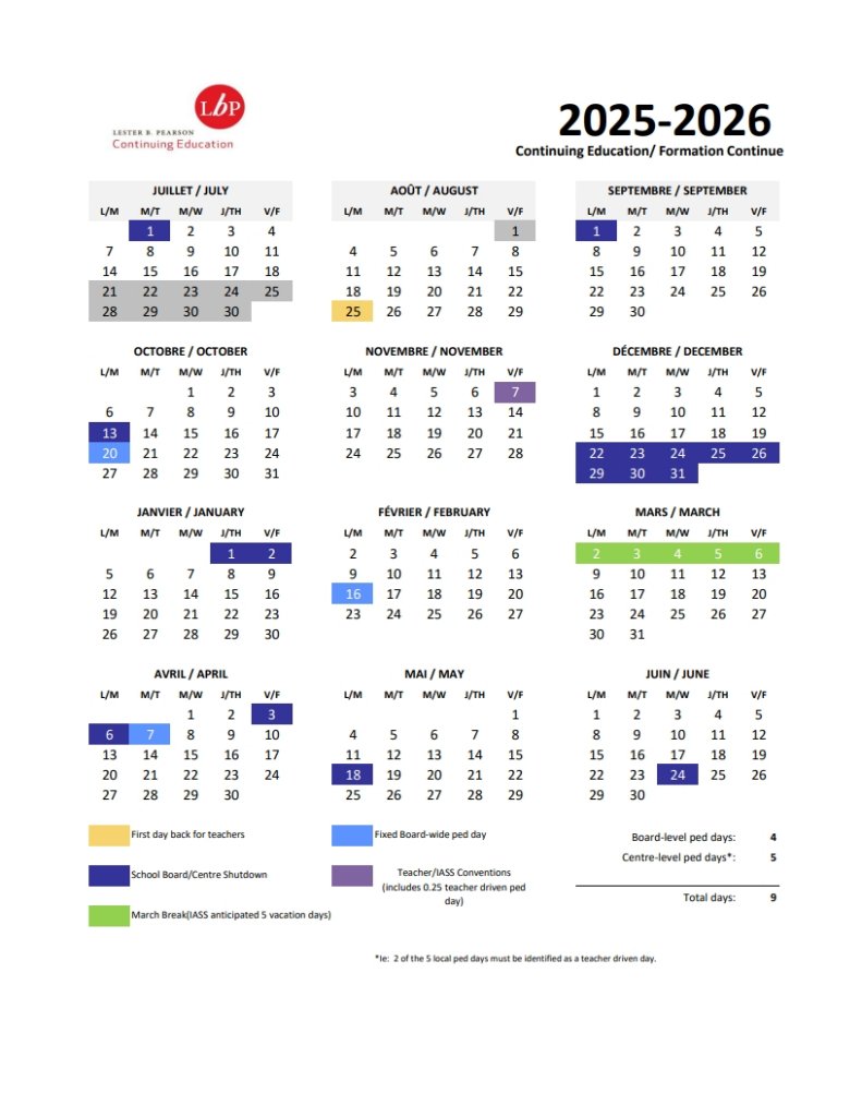 Academic Calendars - Lester B. Pearson School Board